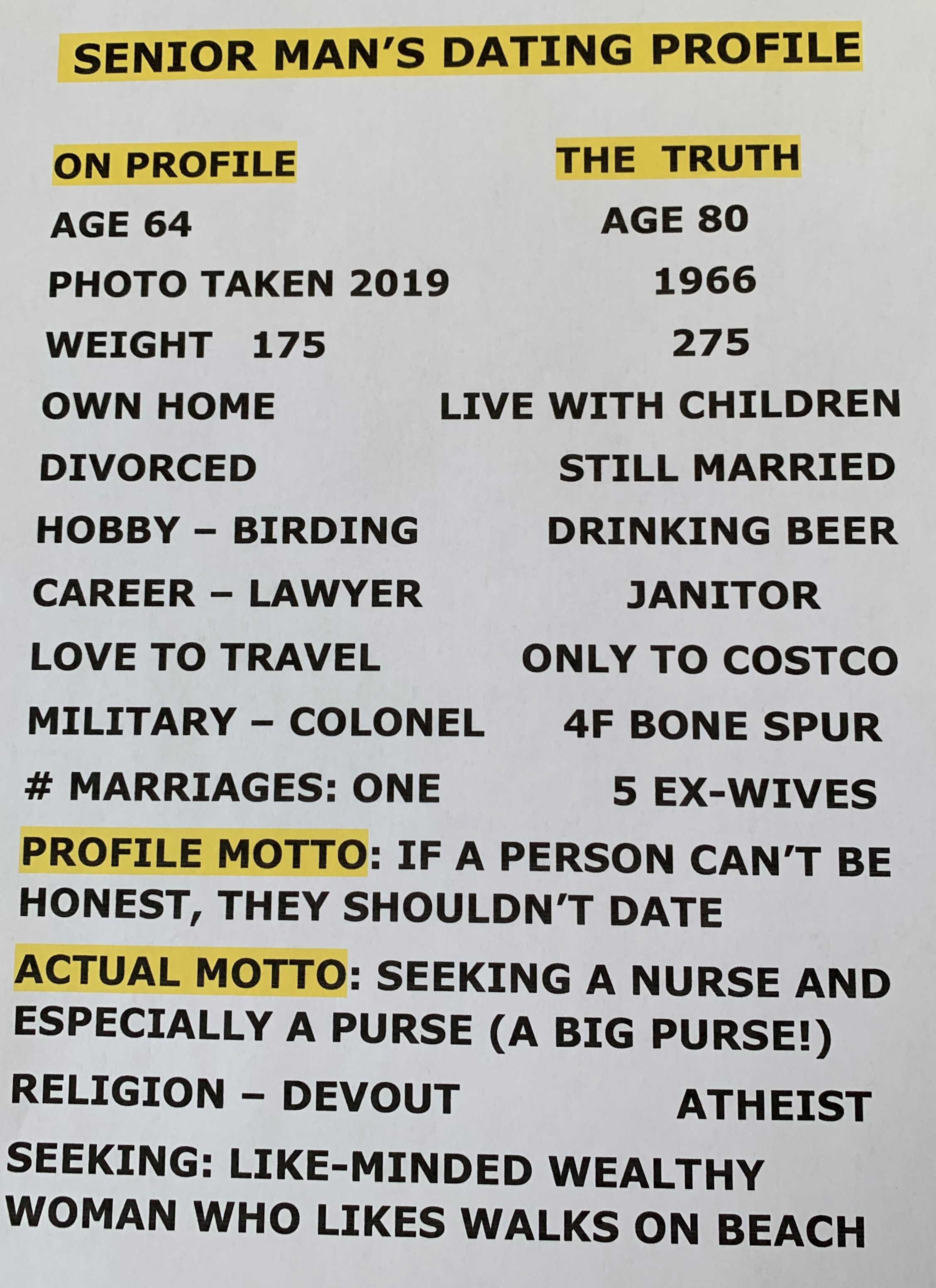 senior dating profile dishonesty – On Life and Love after 50